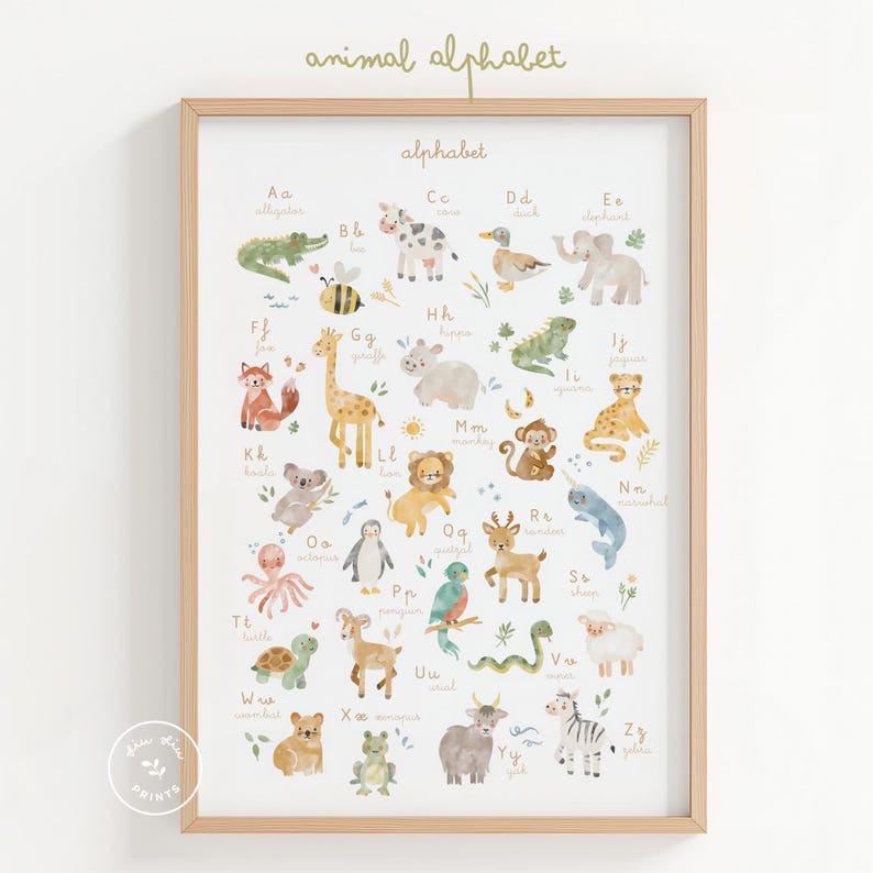 ABC Alphabet Poster Printable for Nursery, Animal Alphabet Wall Art ...