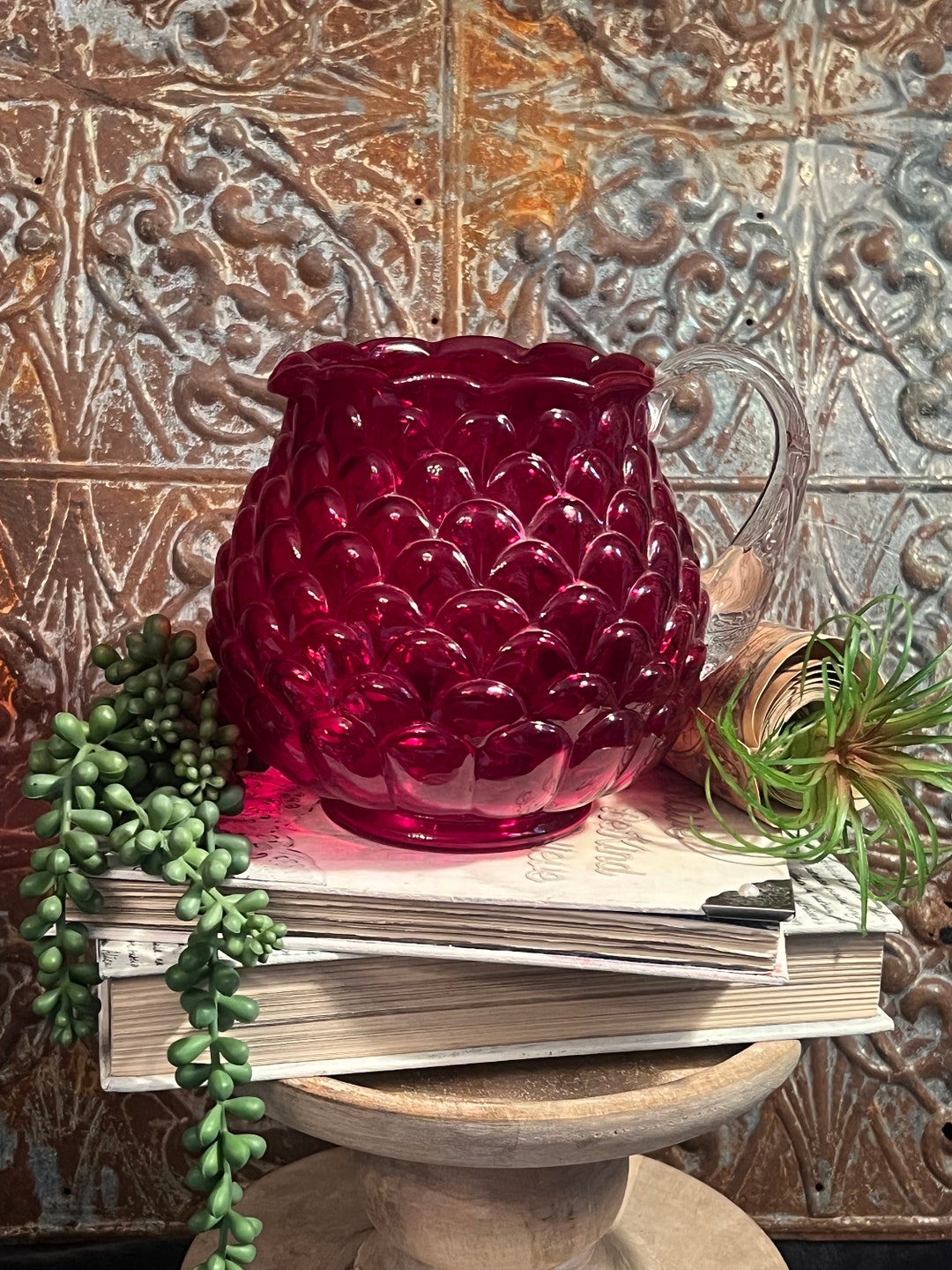Stunning Ruby Red 1980’s Fenton Glass Pitcher; Fenton "jacqueline ...