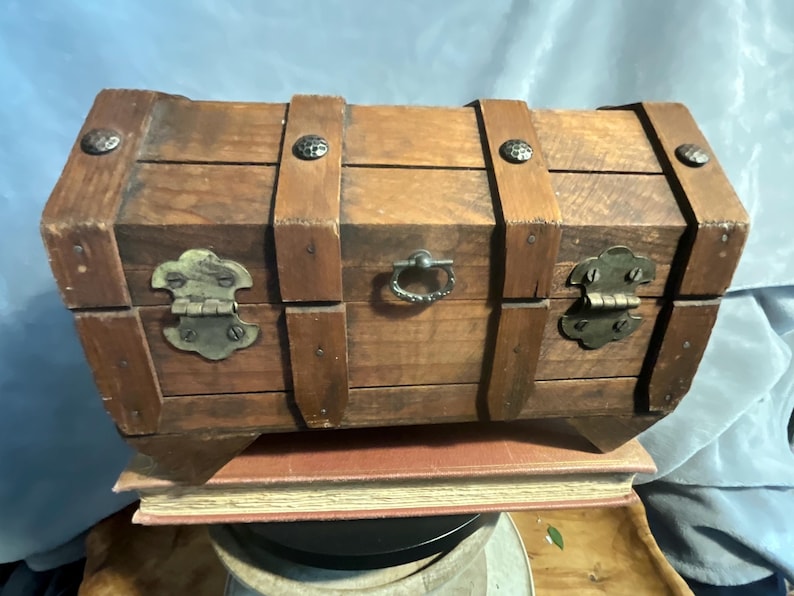 Vintage Wood Treasure Chest With Lion Head Pulls, Decorative Storage ...