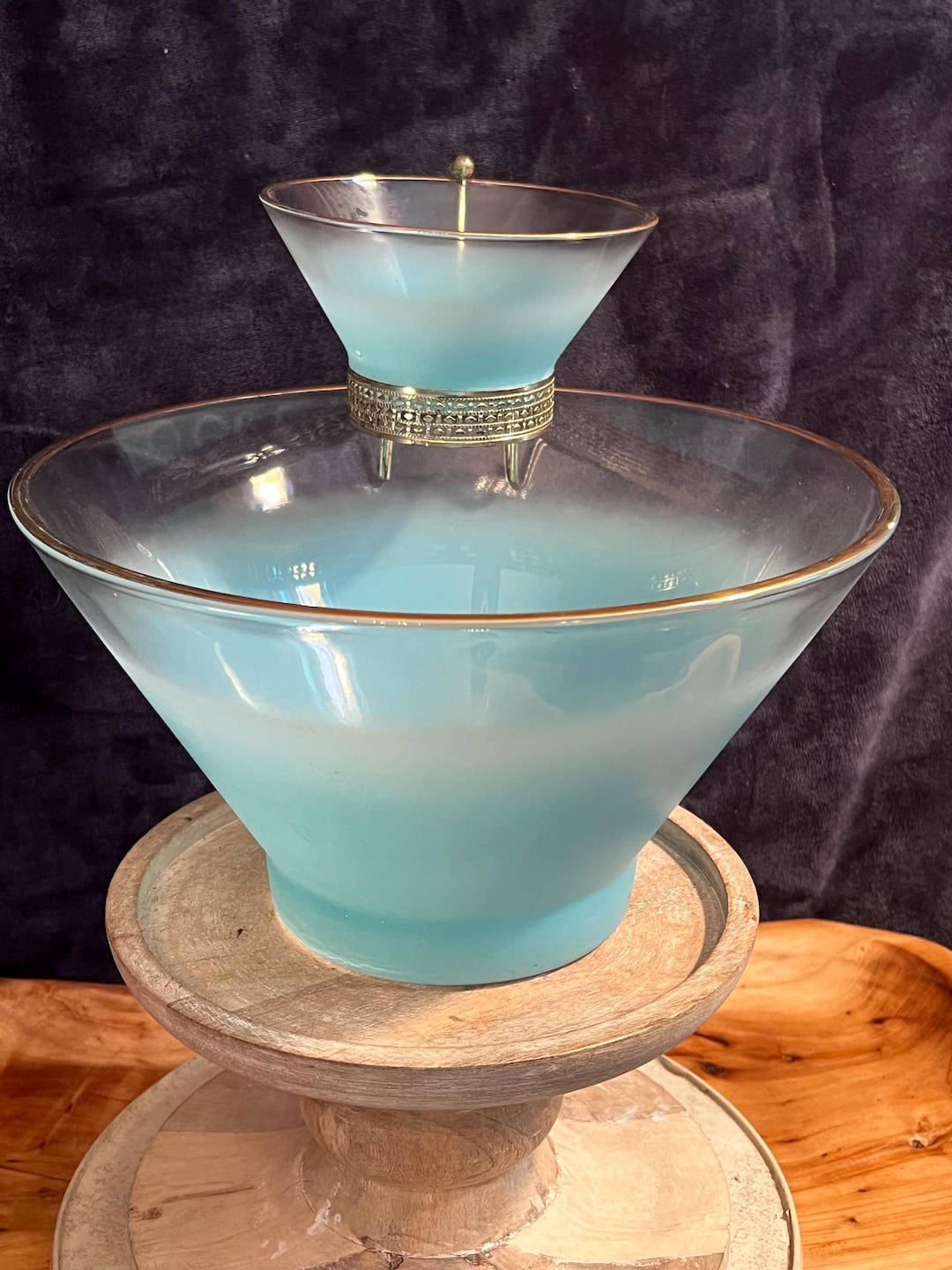 Vintage MCM Turquoise Blendo Federal Glass Chip N Dip Serving Bowl; Mid ...