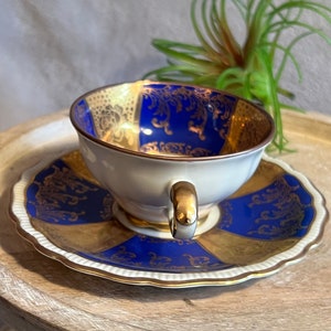 Vintage PMR Jaeger & Co. Germany Demitasse Cup and Saucer Set; Blue and ...