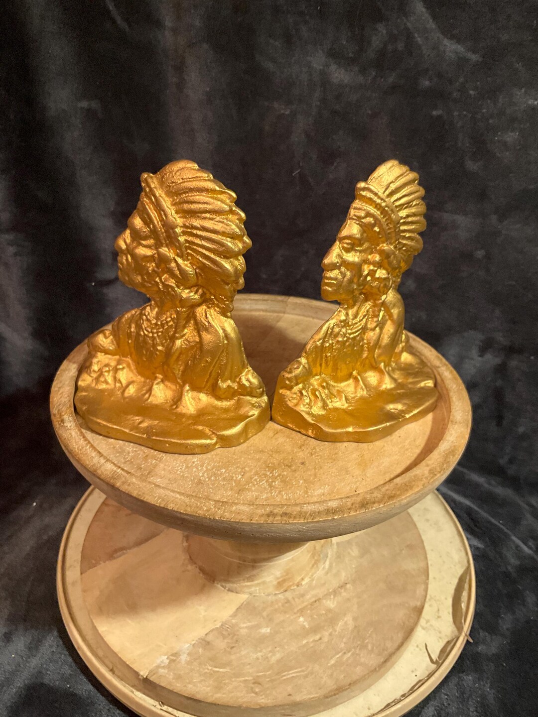 Vintage Pair of Metal Gold Toned Native American Indian Head Bookends ...