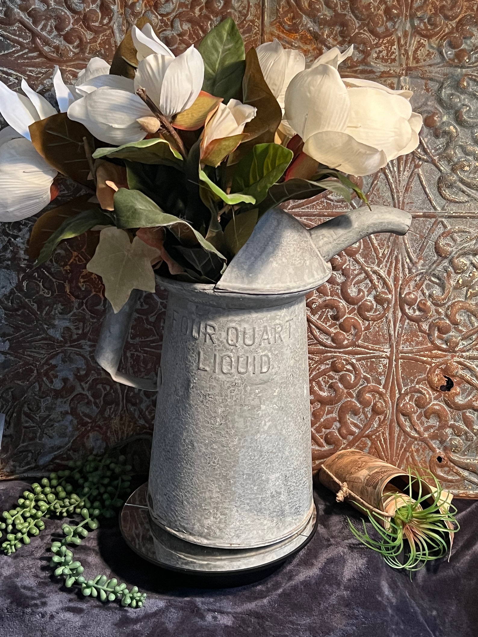 Antique Galvanized 4 Quart Oil Can With Spout; Industrial Farmhouse ...