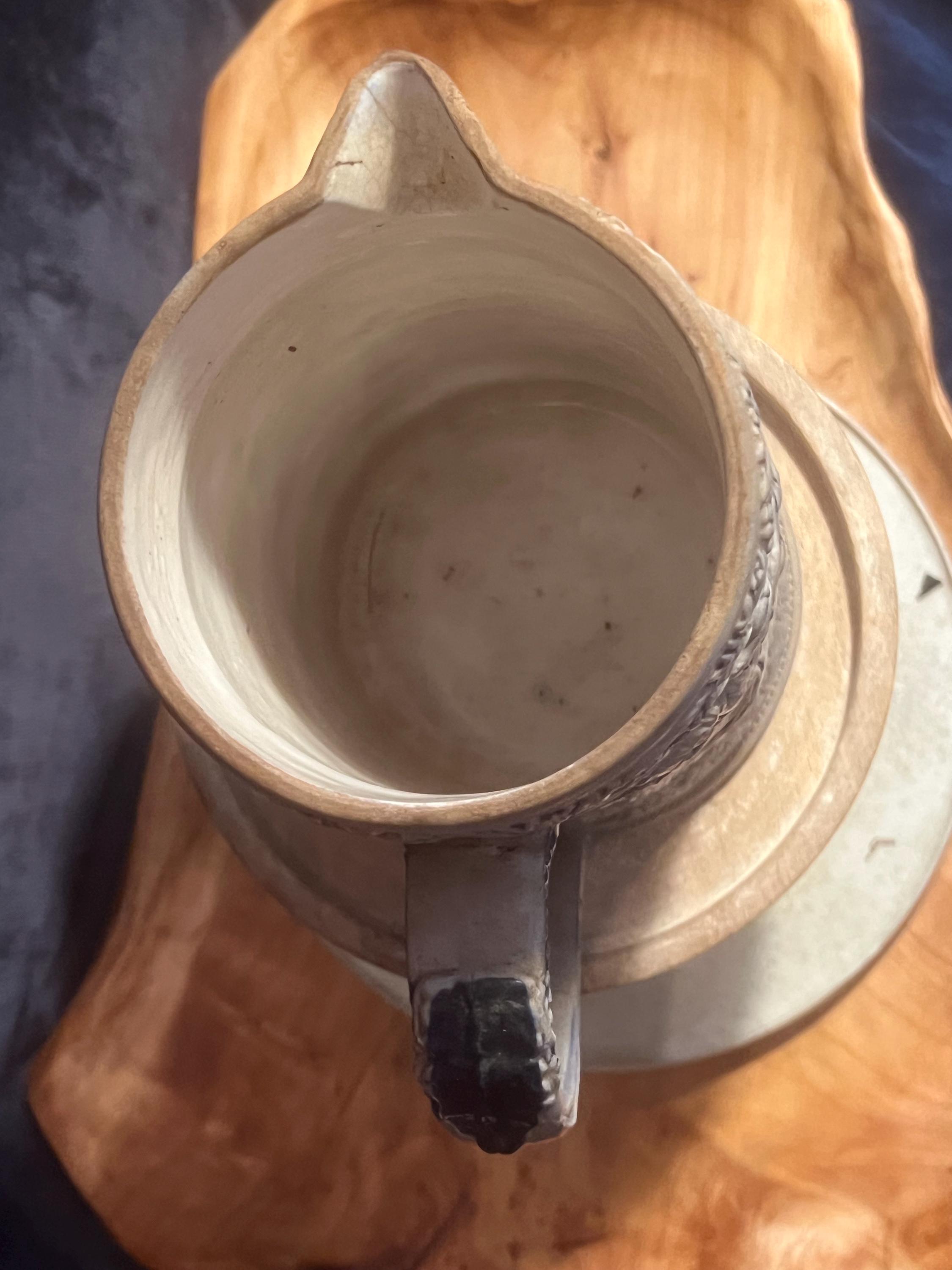Antique Early (1890 - 1906) Whites Utica Stoneware Pitcher Blue & Grey ...