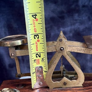 Vintage English Postal Scale With 12 Weights; Brass & Mahogany ...