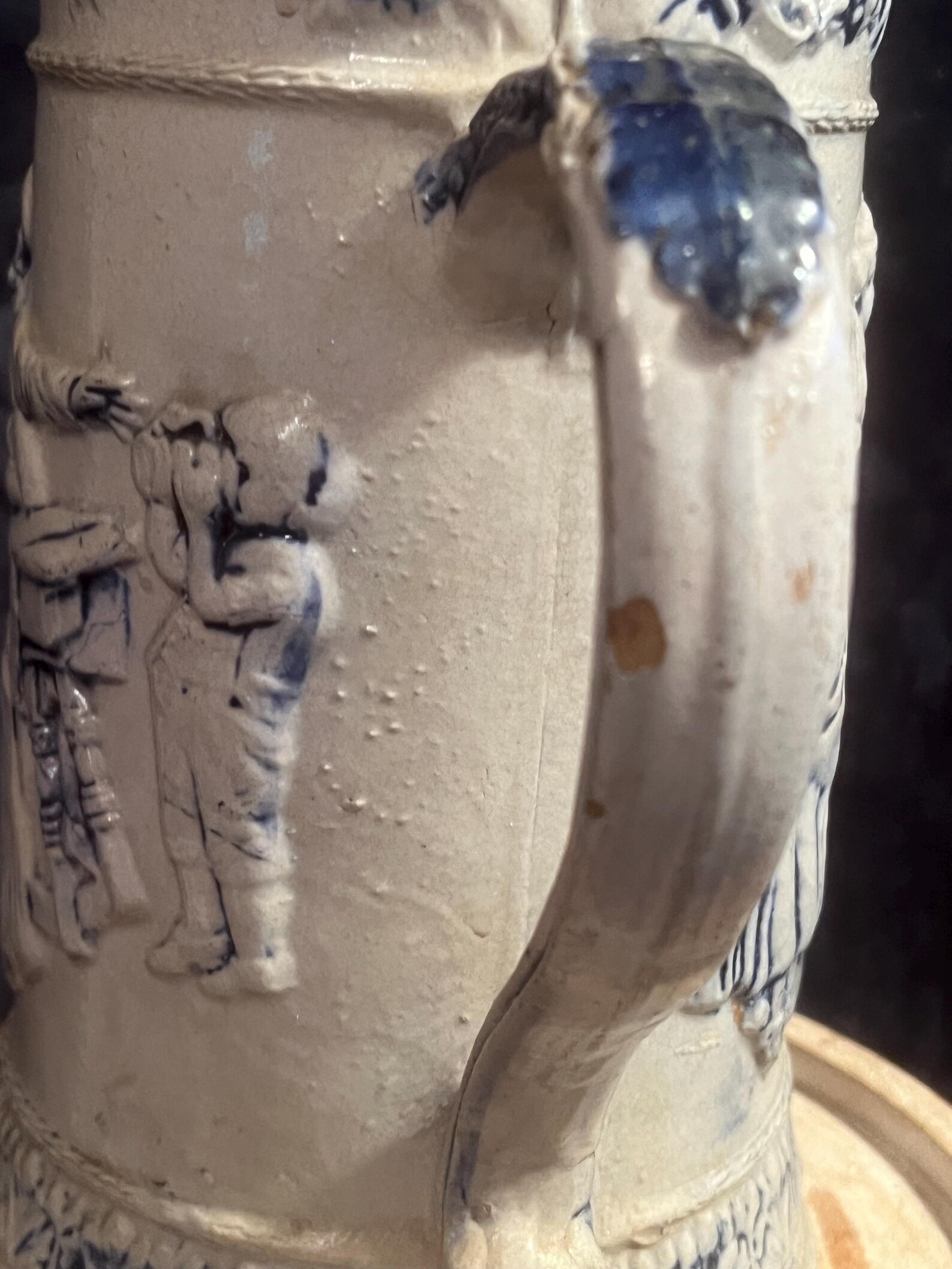 Antique Early (1890 - 1906) Whites Utica Stoneware Pitcher Blue & Grey ...