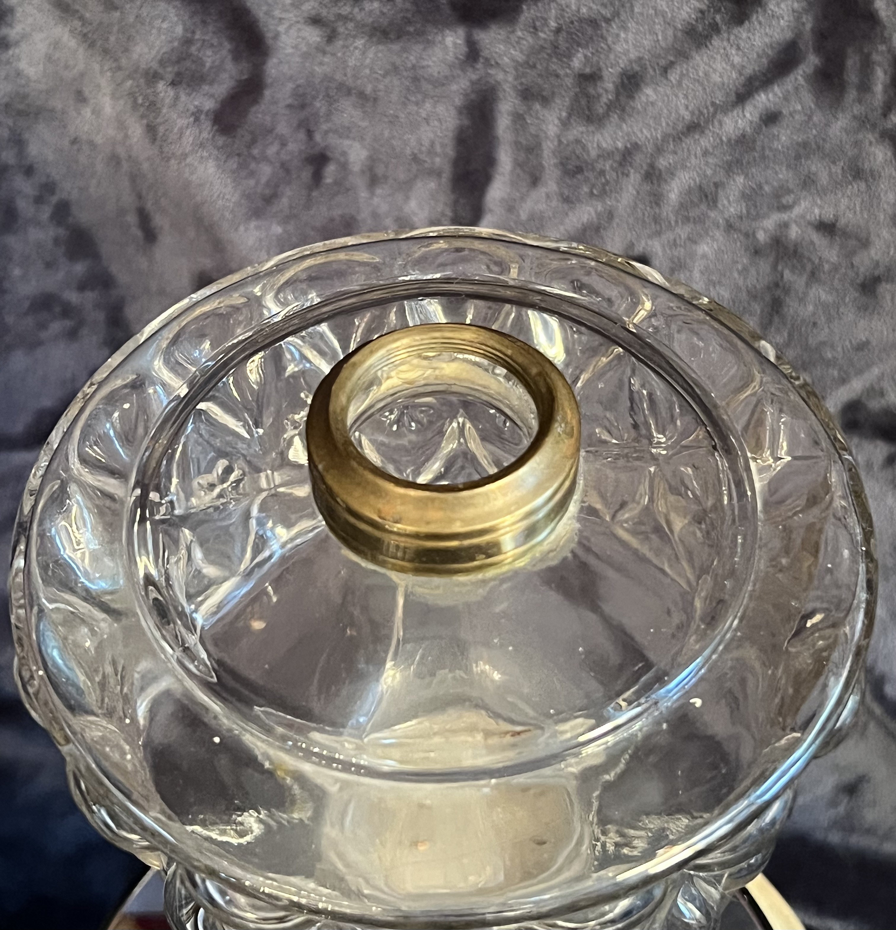Antique/vintage Victorian Clear Glass Oil Lamp Base Etched Glass and ...
