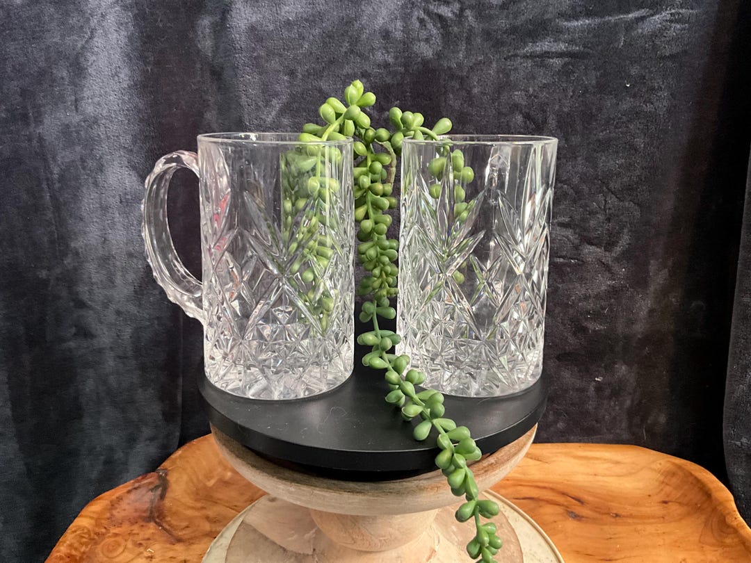 Heavy Cut Crystal Glass Beer Steins With Scalloped Handles; Vintage 5 1 ...