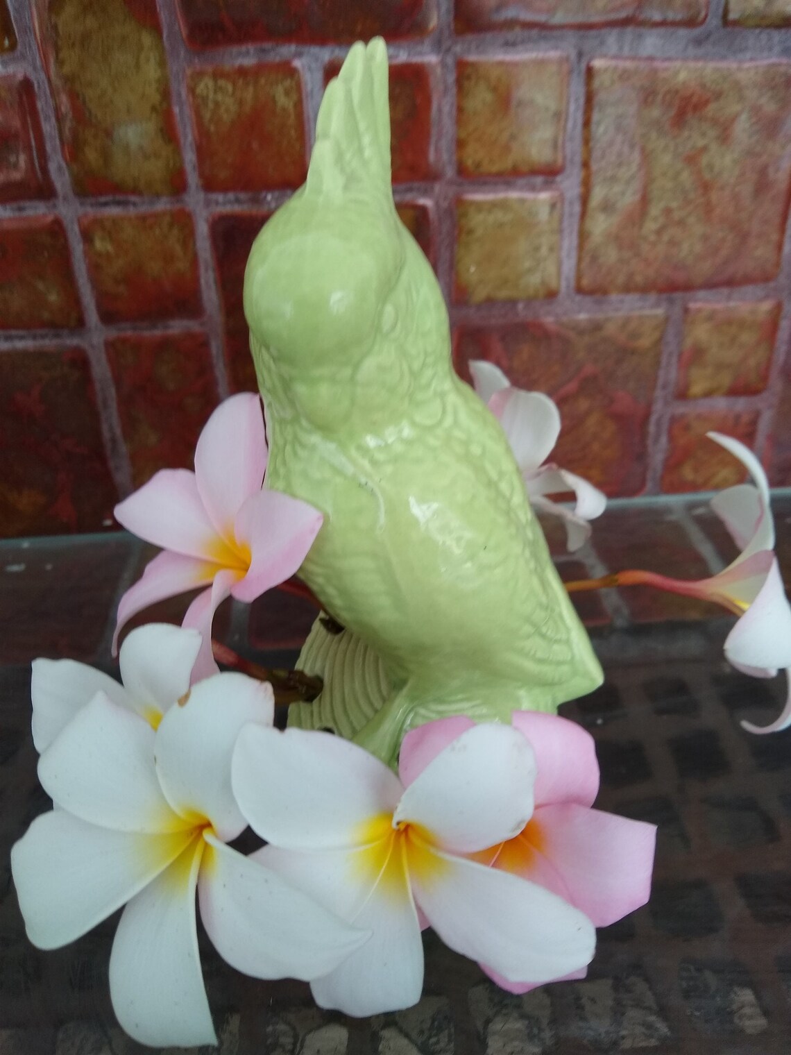 Vintage 1950s Art Pottery Green Cockatoo Bird Figural Flower Frog ...
