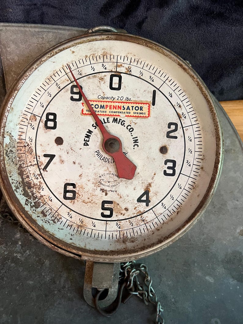 Vintage 20 Lb Penn Hanging Produce Scale With Metal Bin Farmhouse ...