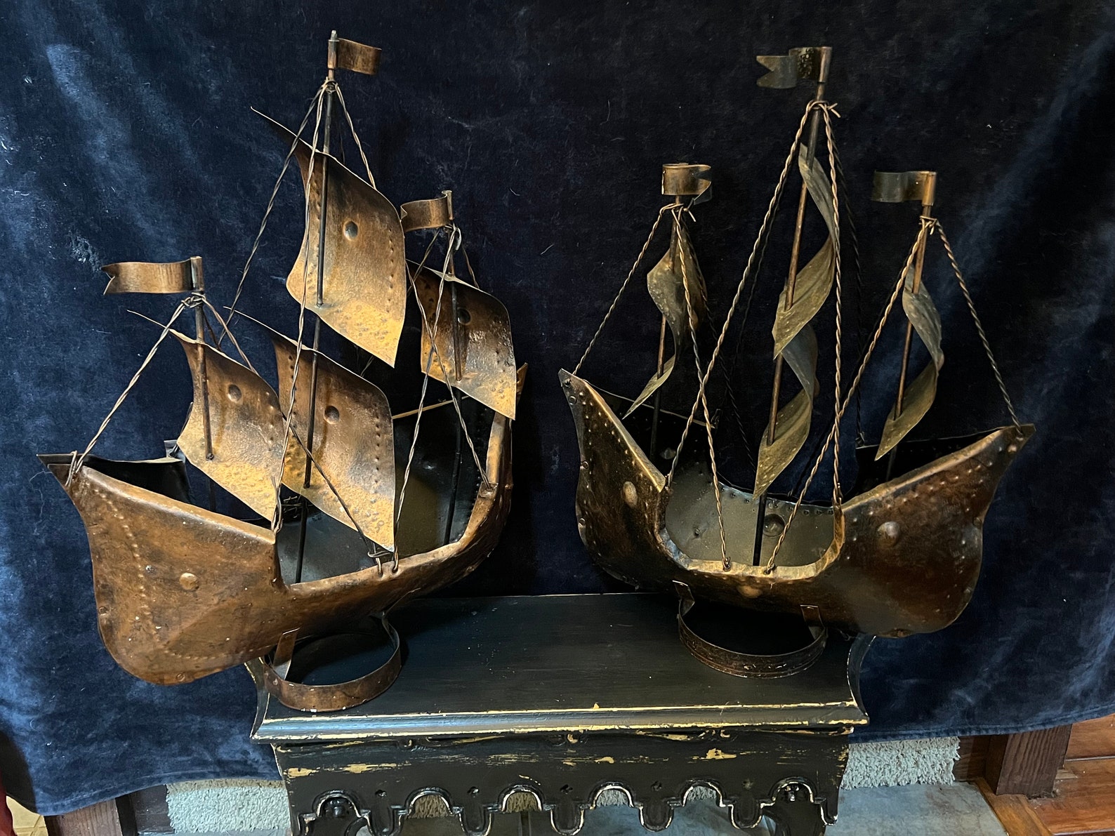 Large 23” Vintage Brutalist Hand Wrought Metal Galleon Pirate Ship ...
