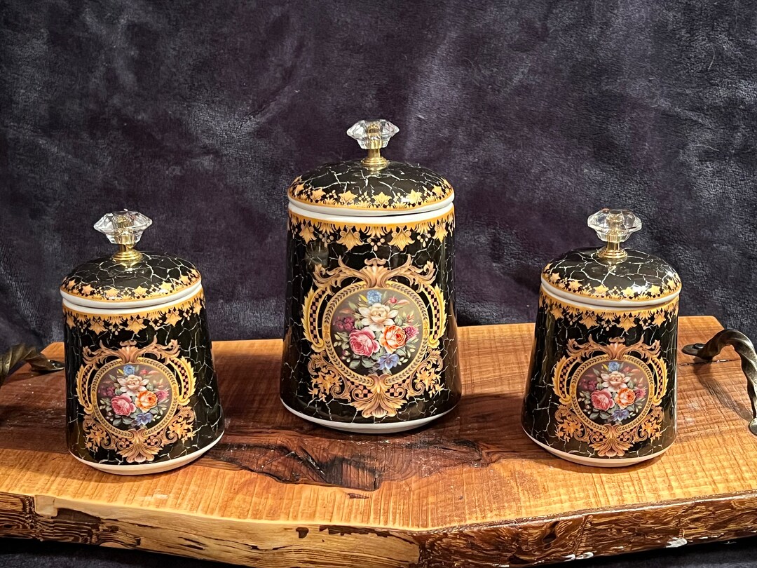 Charming Set of 3 Miniature Canisters; Bathroom Canisters; Kitchen ...