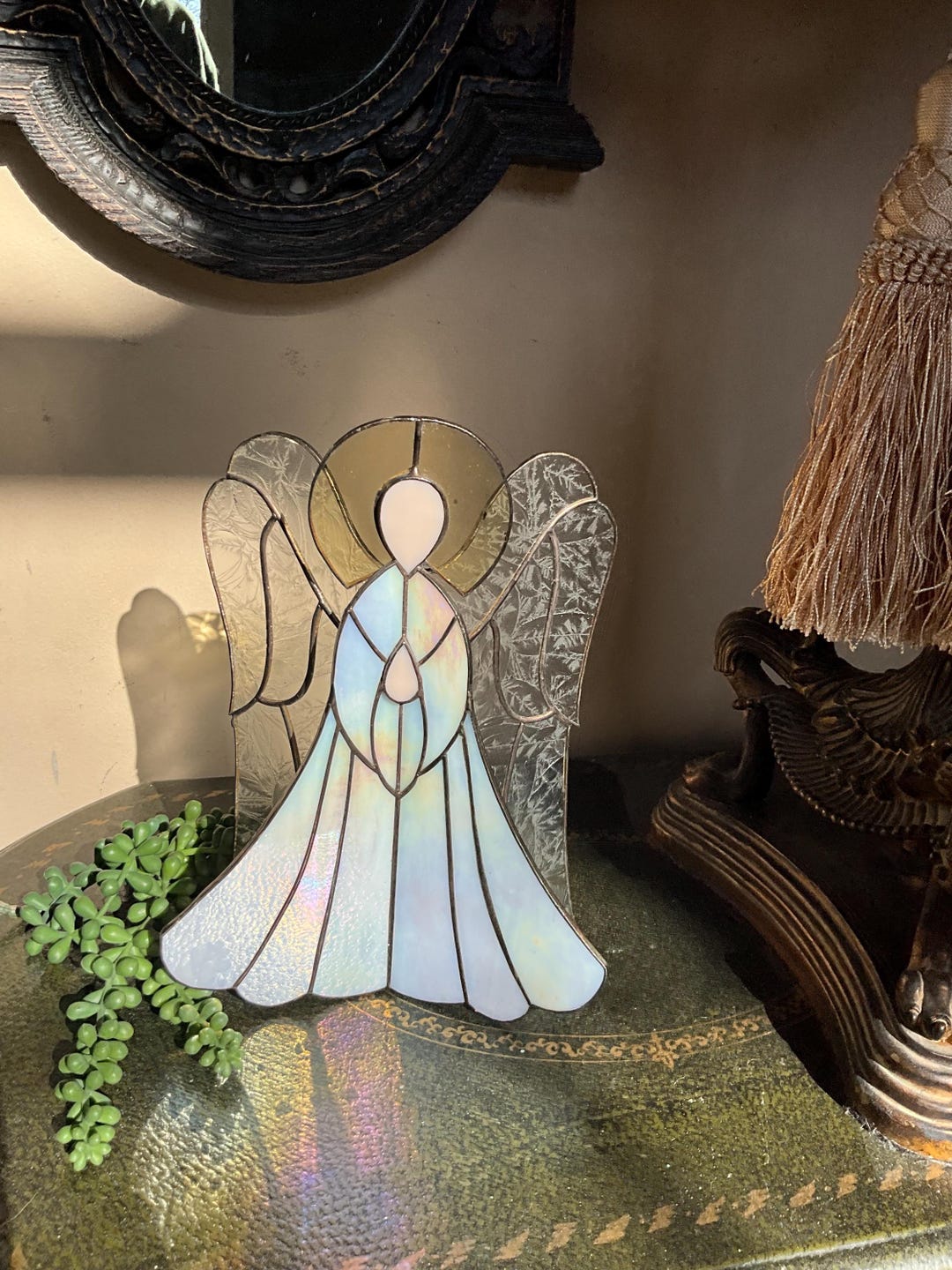 Vintage 3 Dimensional Large 10” Stained Glass Angel; Stained Glass ...