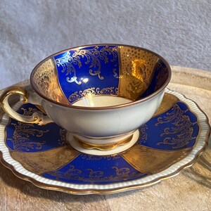Vintage PMR Jaeger & Co. Germany Demitasse Cup and Saucer Set; Blue and ...