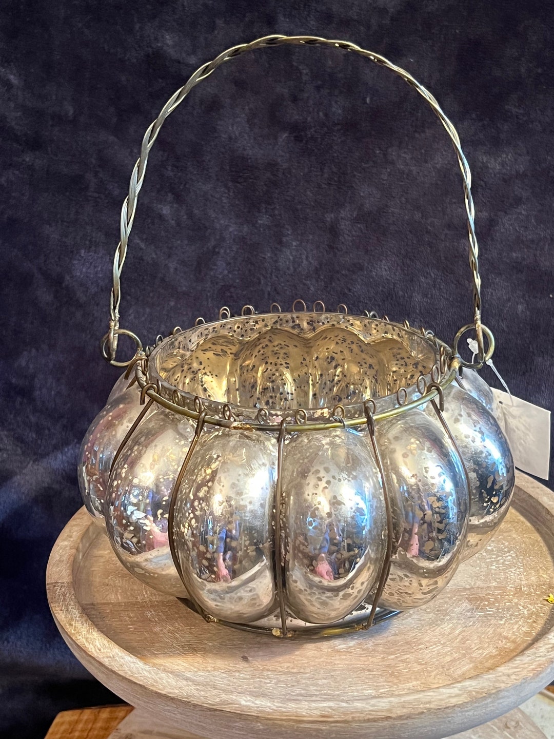 Gorgeous Bubble Mercury Glass Basket With Braided Metal Handle and ...