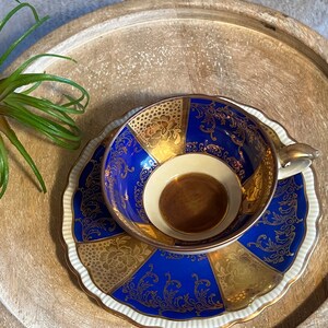 Vintage PMR Jaeger & Co. Germany Demitasse Cup and Saucer Set; Blue and ...