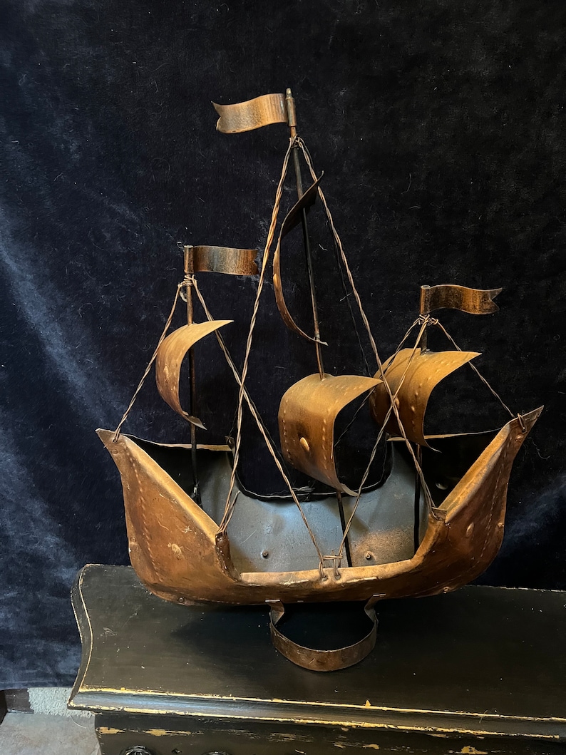 Large 23” Vintage Brutalist Hand Wrought Metal Galleon Pirate Ship ...