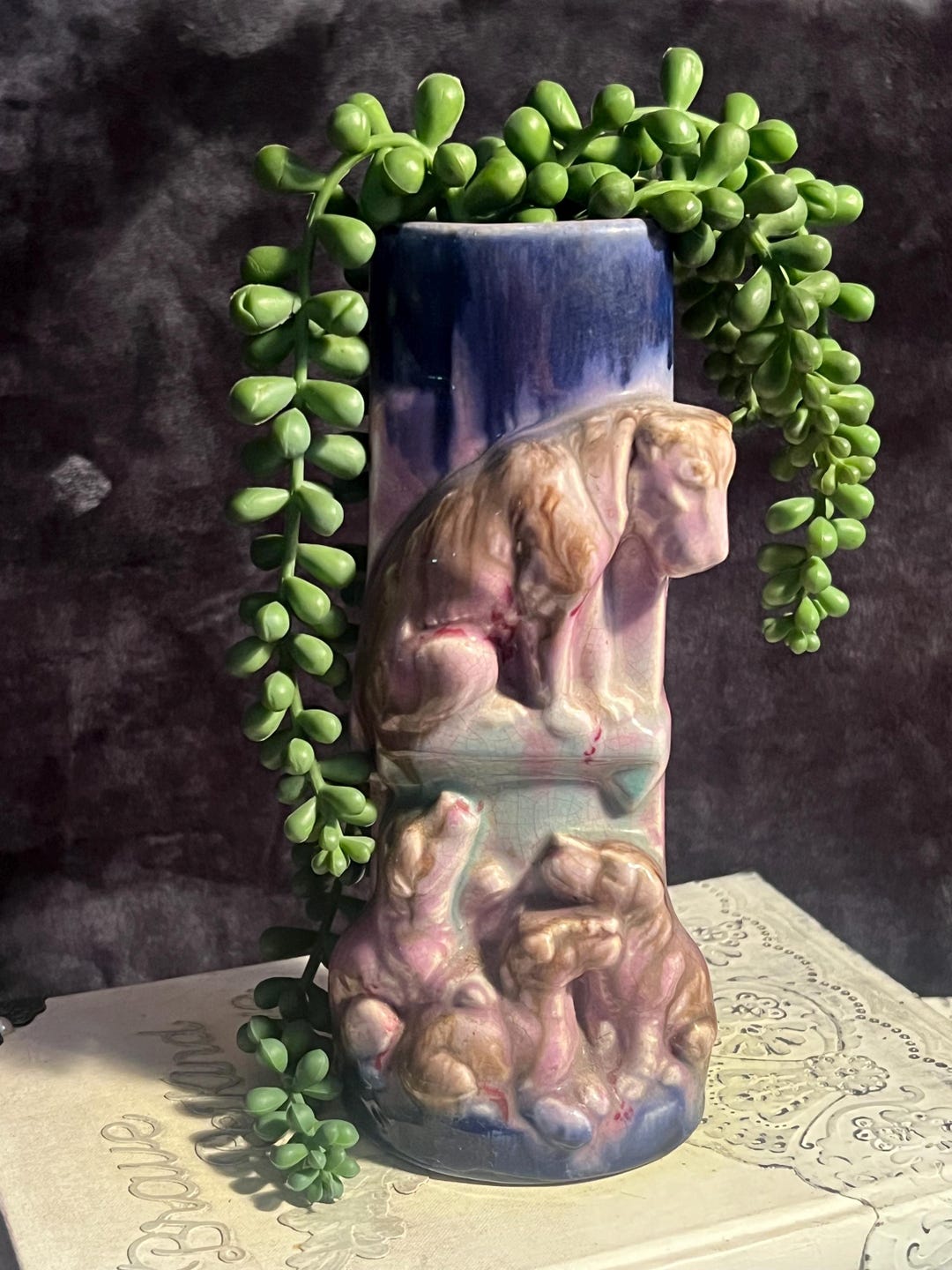 Vintage Ramses Vase With Mother Dog and Her Pups; German Pottery Vase ...