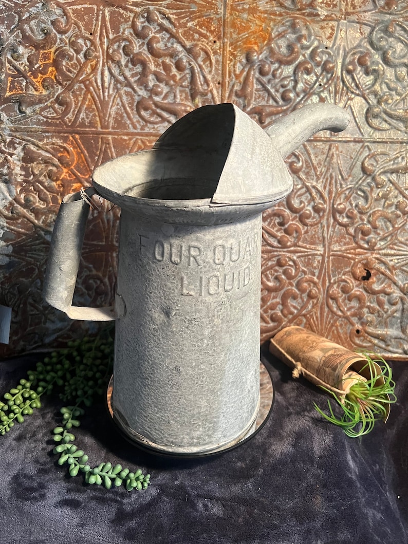 Antique Galvanized 4 Quart Oil Can With Spout; Industrial Farmhouse ...