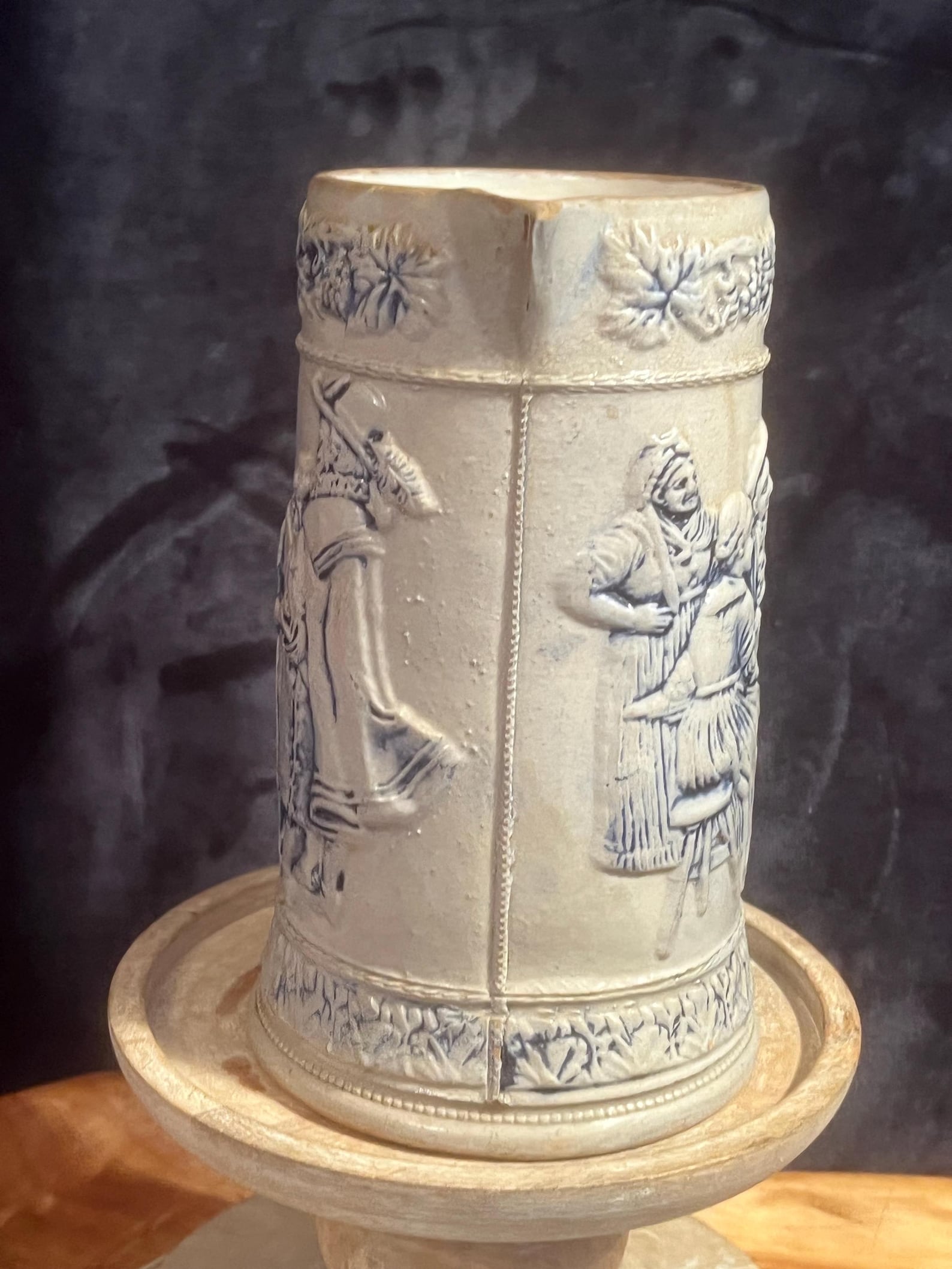 Antique Early (1890 - 1906) Whites Utica Stoneware Pitcher Blue & Grey ...