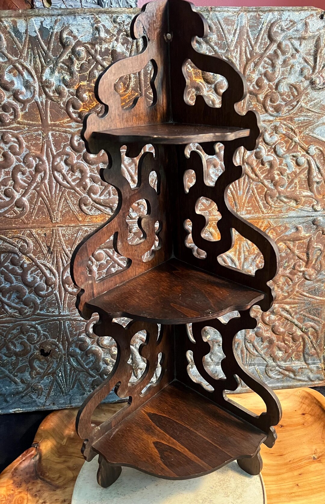 Vintage/antique Victorian/edwardian Ornate Three Tier Corner Wall Shelf ...