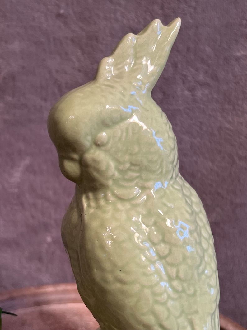 Vintage 1950s Art Pottery Green Cockatoo Bird Figural Flower Frog ...
