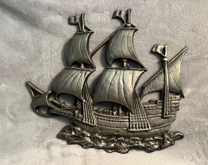 Vintage Large Metal Pirate Ship Wall Hanging; Made in the USA; Nautical ...