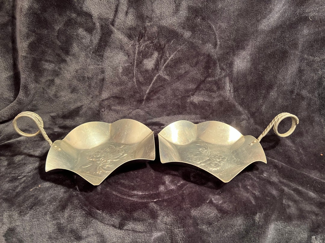 Vintage Pair of NASCO Italy Pounded Silver Aluminum Curly Handled Candy ...
