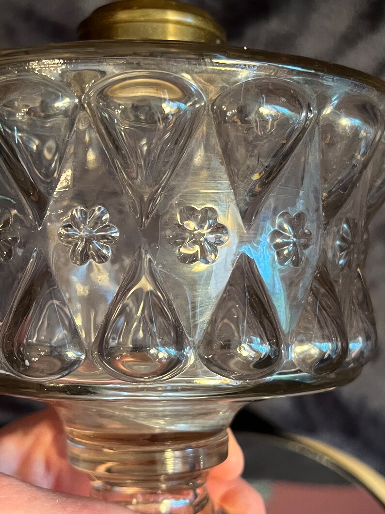 Antique/vintage Victorian Clear Glass Oil Lamp Base Etched Glass and ...