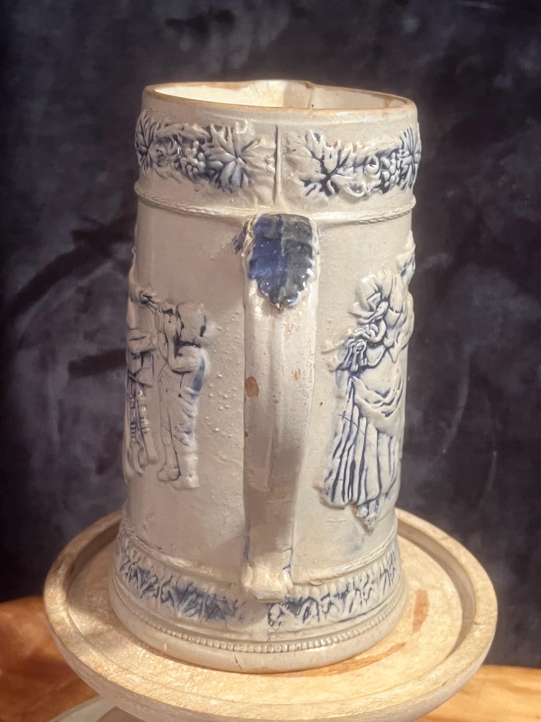 Antique Early (1890 - 1906) Whites Utica Stoneware Pitcher Blue & Grey ...