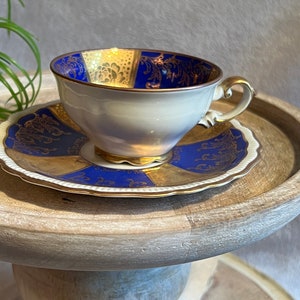 Vintage PMR Jaeger & Co. Germany Demitasse Cup and Saucer Set; Blue and ...