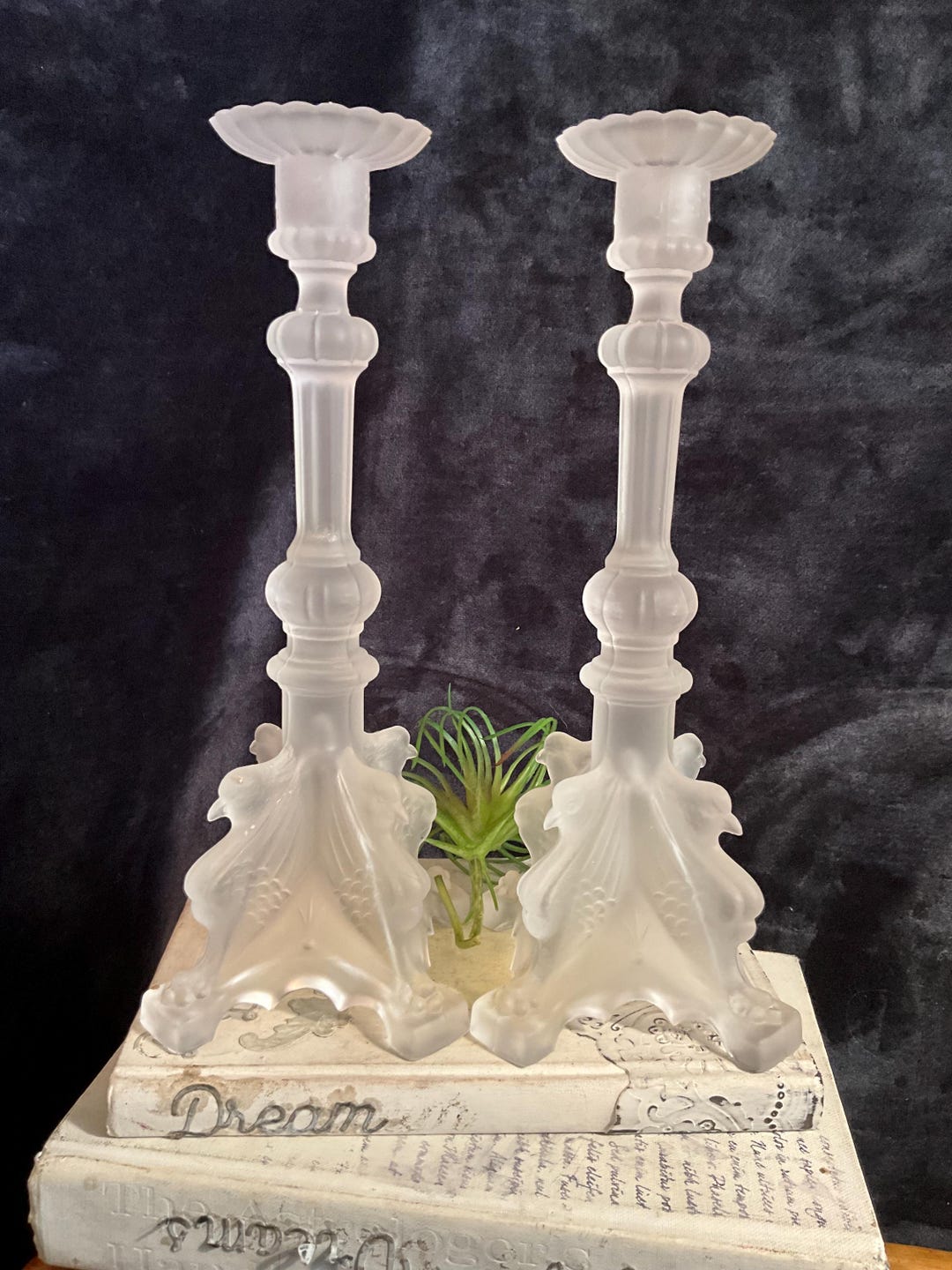 Vintage Val Saint Lambert Manchester Frosted Crystal Candlesticks Pair ...