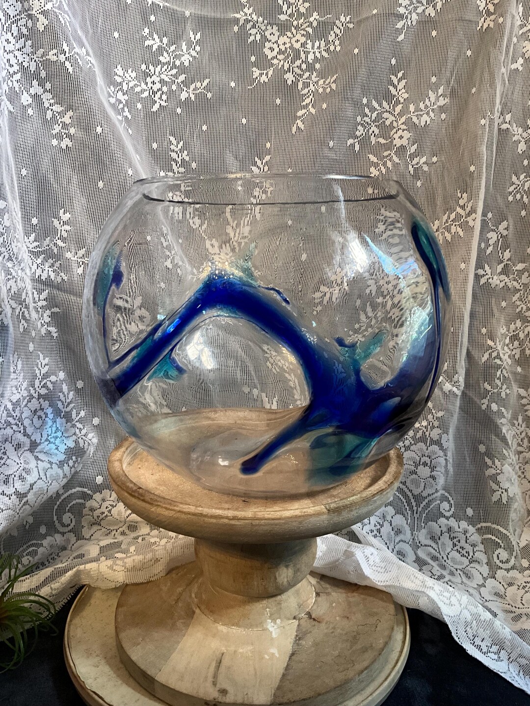 Vintage Hand-blown Art Glass Bowl; Fish Bowl Shaped Art Glass Bowl ...