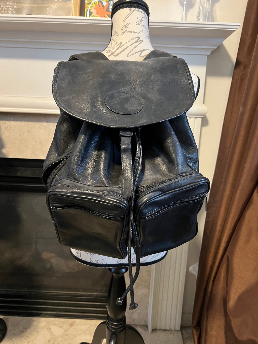 Vintage 1990s Wilsons Black Leather Backpack Large Leather Back Pack ...