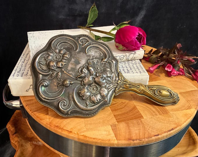 Antique Silver Plated Art Nouveau Hand Mirror; Early 1900s Victorian ...