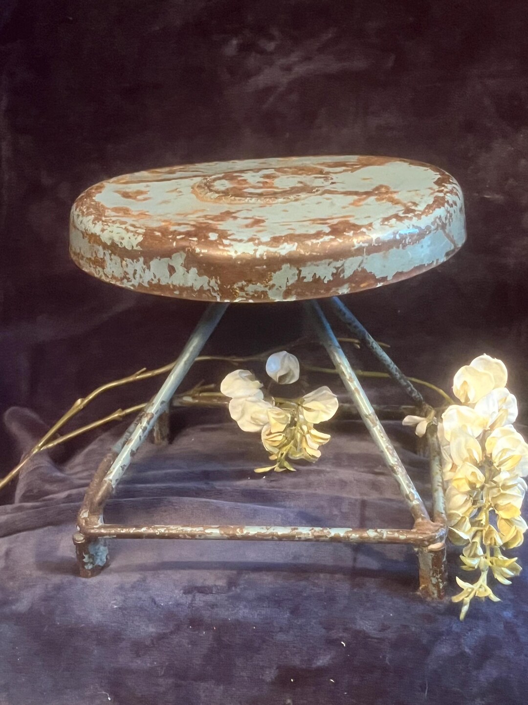 Chippy Blue Industrial Shop Stool, Rustic Plant Stand Riser - Etsy