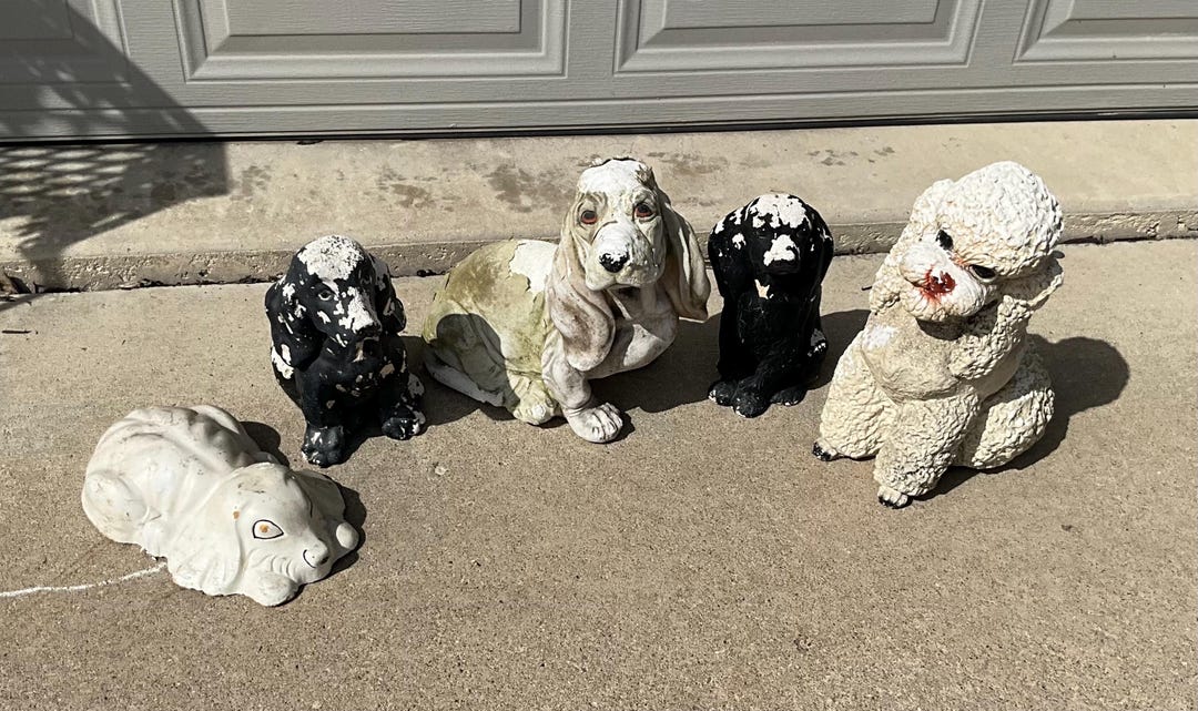 Vintage/antique Large Concrete and Chalkware Dog Statues; Each Sold ...