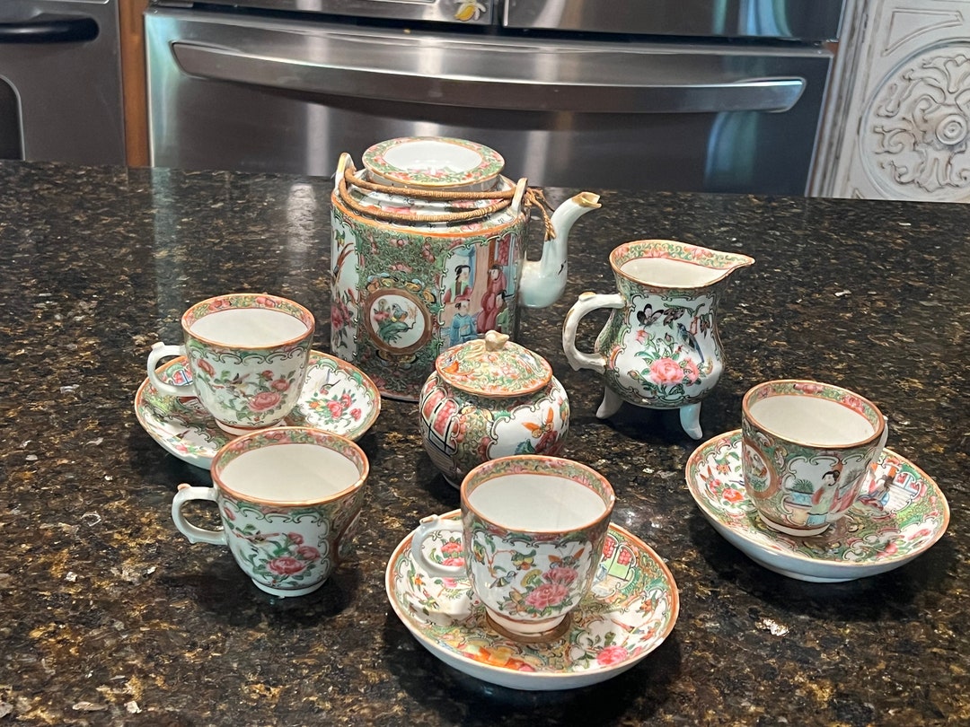 Antique Rose Medallion 12 Piece Tea Set; 19th Century Chinese Qing ...
