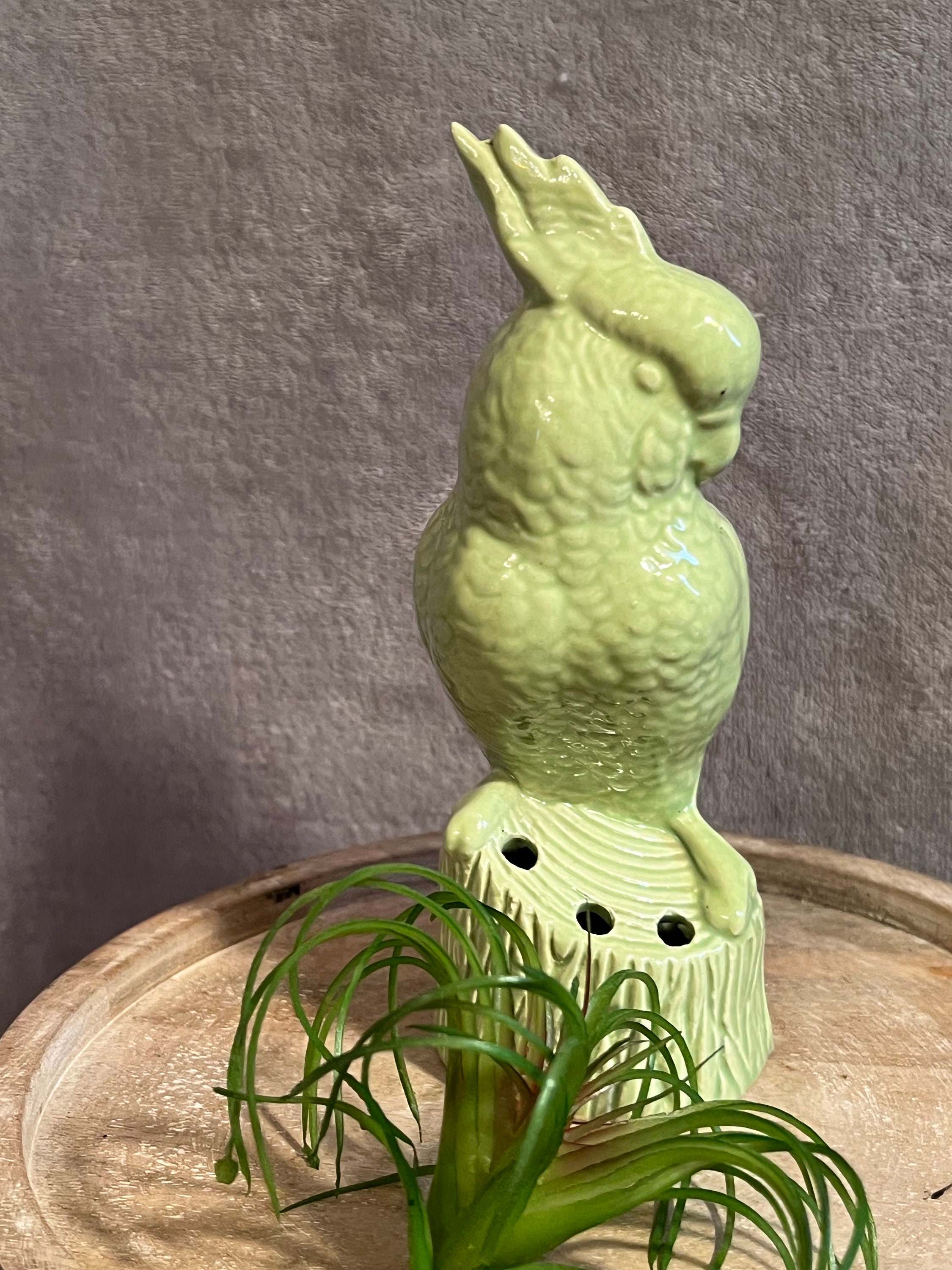 Vintage 1950s Art Pottery Green Cockatoo Bird Figural Flower Frog ...