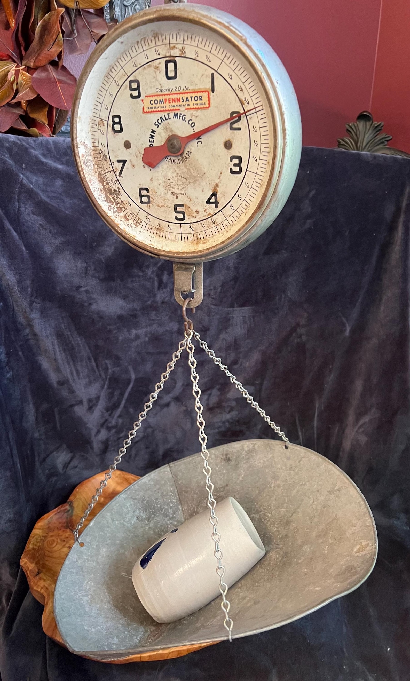 Vintage 20 Lb Penn Hanging Produce Scale With Metal Bin Farmhouse ...