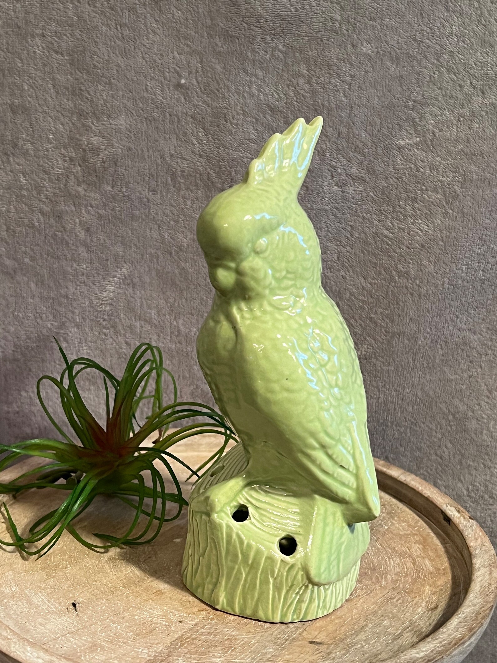 Vintage 1950s Art Pottery Green Cockatoo Bird Figural Flower Frog ...