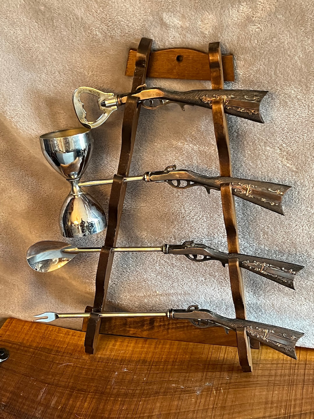 Vintage Bronze/brass & Copper Rifle Set of Bar Tools and Wall Display ...