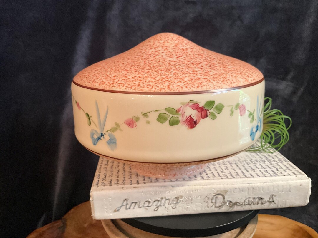 Vintage Art Deco Milk Glass Ceiling Light Shade; Hand Painted Flowers ...