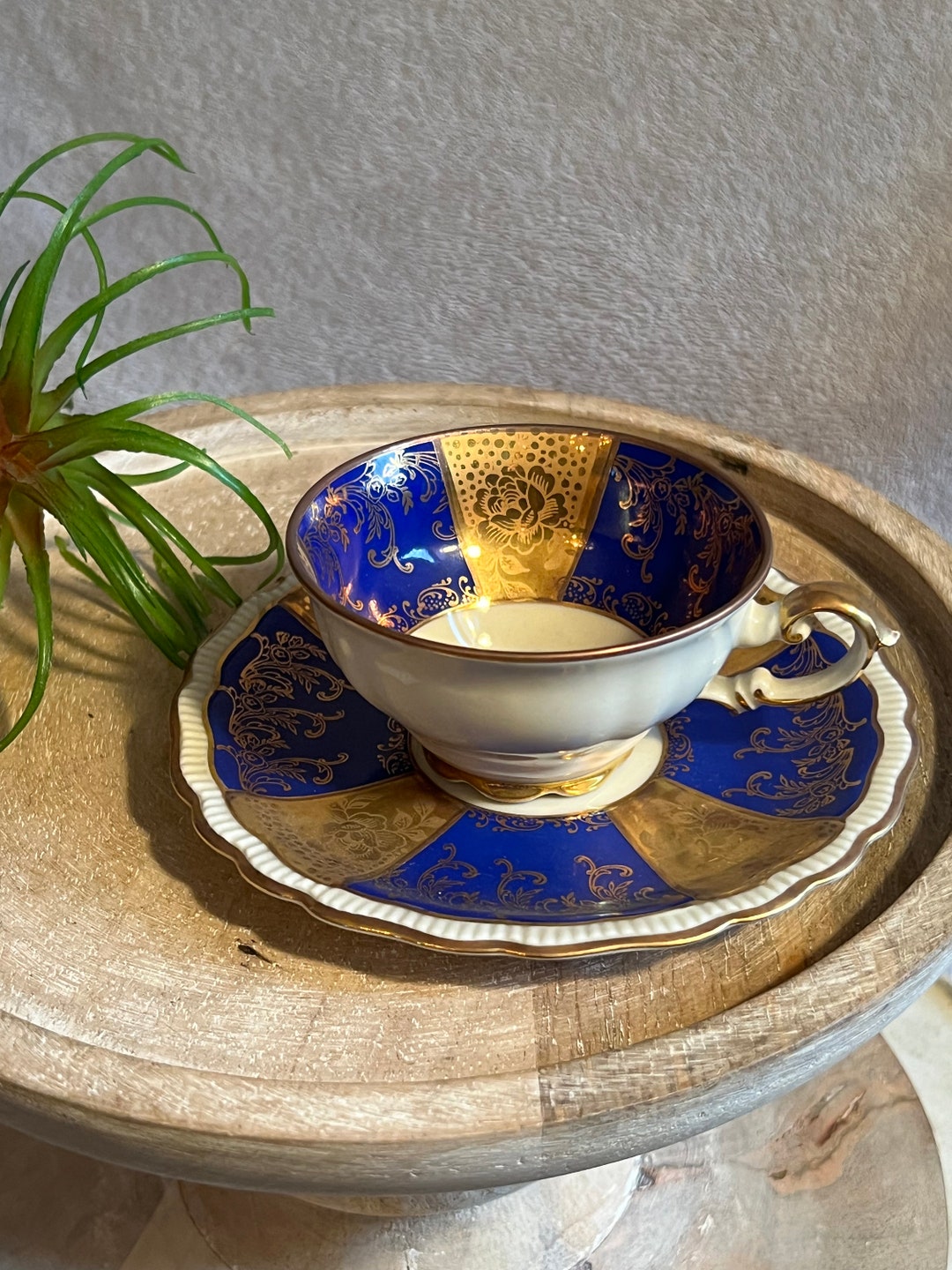 Vintage PMR Jaeger & Co. Germany Demitasse Cup and Saucer Set; Blue and ...