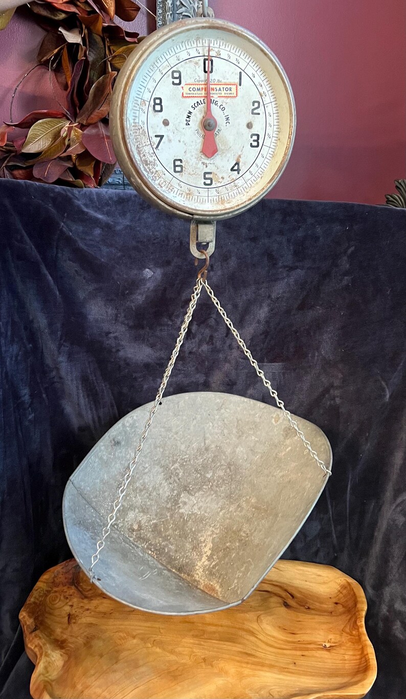 Vintage 20 Lb Penn Hanging Produce Scale With Metal Bin Farmhouse ...