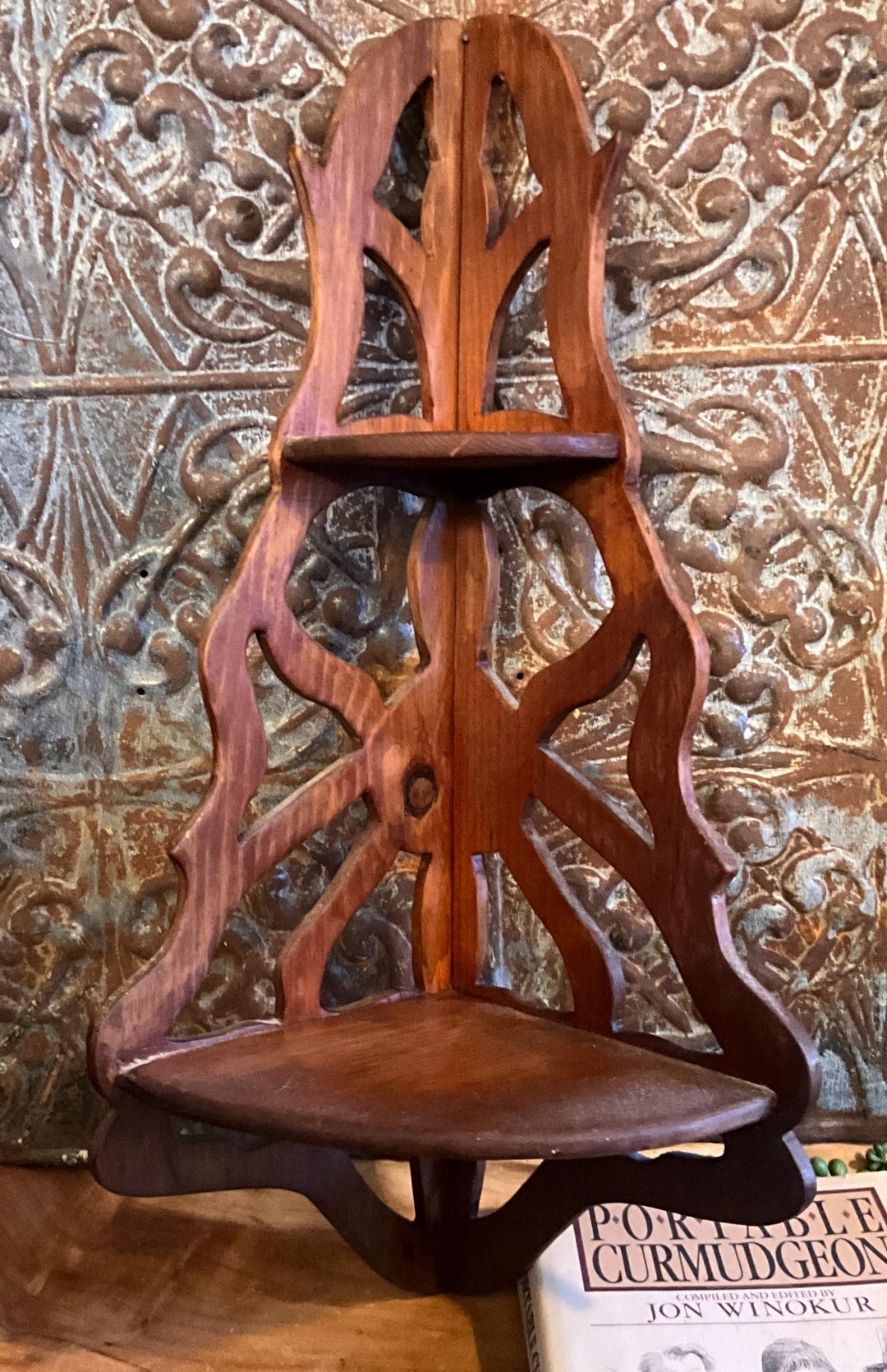 Vintage Victorian Style Wooden Scrollwork Corner Wall Display Cabinet ...