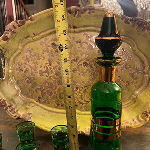 Green Bohemian Crystal Bar Set With Gold Detail; Decanter With Stopper ...