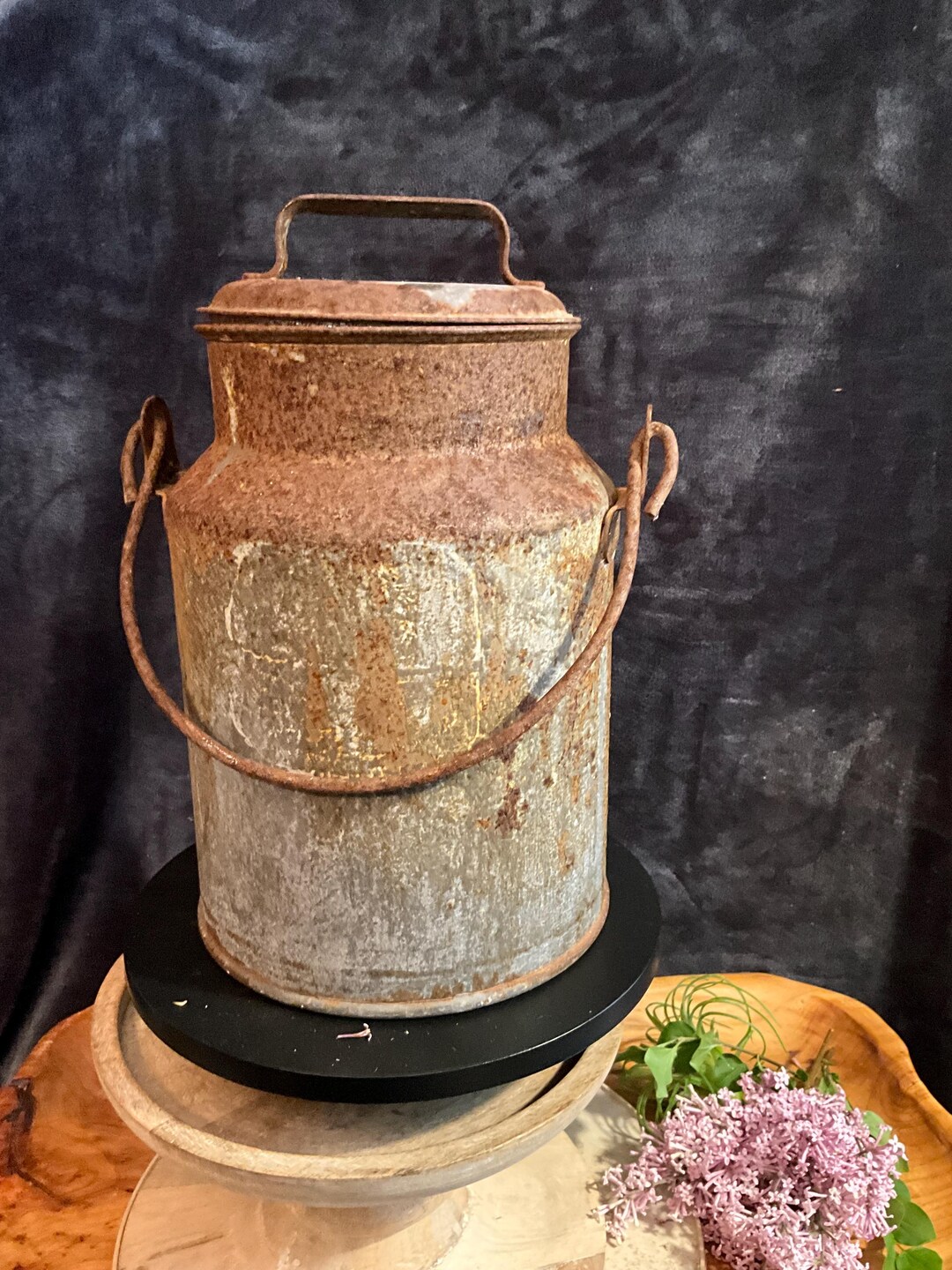 Vintage Rusty Metal Milk Can With Lid, Farmhouse Decor, Rustic Kitchen ...