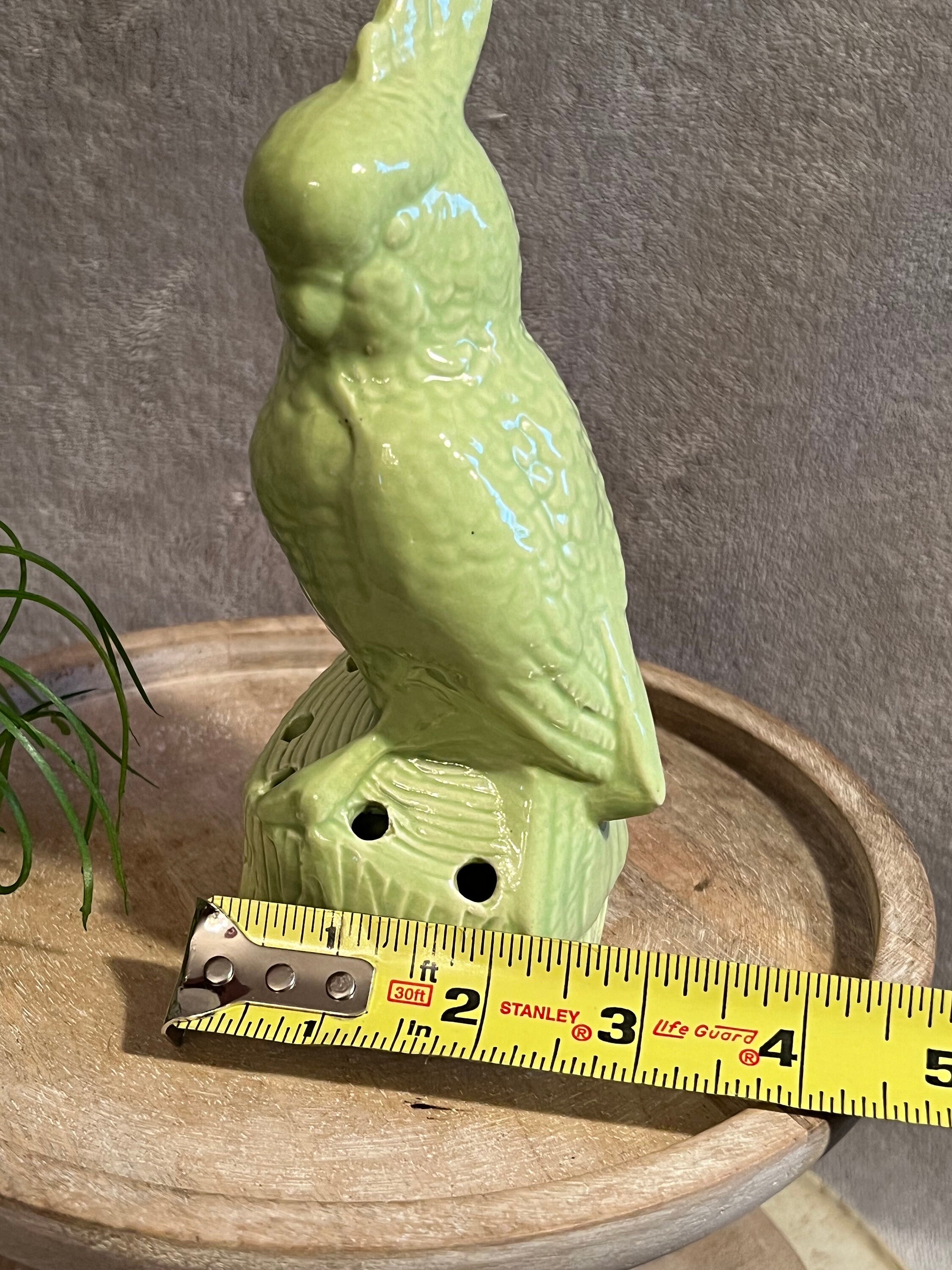 Vintage 1950s Art Pottery Green Cockatoo Bird Figural Flower Frog ...
