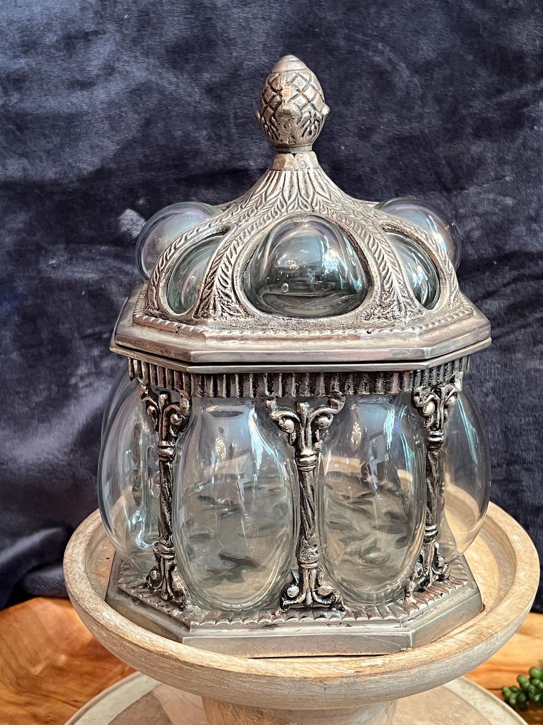 Vintage Baroque Caged Blown Bubble Glass Lidded Apothecary Jar; Large 9 ...